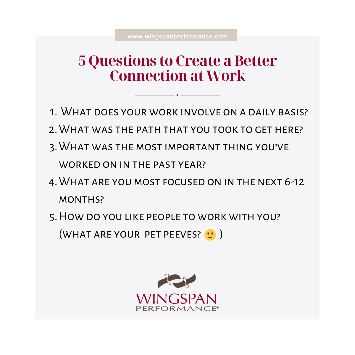 5 Questions to Create a Better Connection at Work | Wingspan Performance